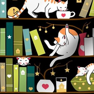 Spoonflower Fabric - Library Cats Cat Book Candle Bookshelf Hygge Books Cute Home Pet Printed on Petal Signature Cotton Fabric by The Yard - Sewing Quilting Apparel Crafts Decor