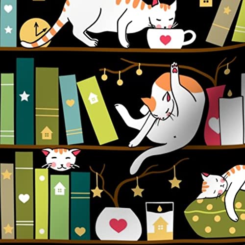 Spoonflower Fabric - Library Cats Cat Book Candle Bookshelf Hygge Books Cute Home Pet Printed on Petal Signature Cotton Fabric by The Yard - Sewing Quilting Apparel Crafts Decor