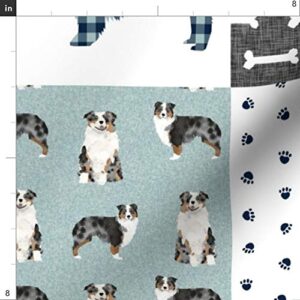 Spoonflower Fabric - Australian Pet Quilt Blue Cheater Floral Shepherd Dogs Wholecloth Top Printed on Petal Signature Cotton Fabric by The Yard - Sewing Quilting Apparel Crafts Decor