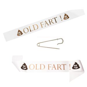 Old Fart Sash – Classic Celebration Sash Birthday and Retirement Brown Foil Sash with Oversized Safety Pin for Both Men and Women. Ideal for Work Parties, Events, and Decoration by JPACO