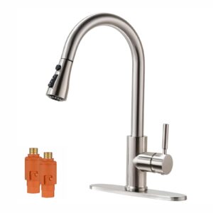 rulia kitchen faucet, kitchen sink faucet, sink faucet, pull-down kitchen faucets, free water filter included, brushed nickel, stainless steel, pb1020