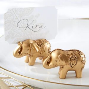 kate aspen place card holders (place cards included) - set of 12 - table number holder for weddings, lucky golden elephant photo holder for table assignments at bridal showers or anniversaries