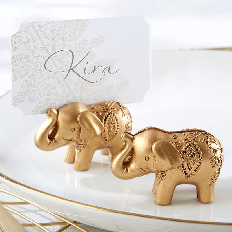 Kate Aspen Place Card Holders (Place Cards Included) - Set of 12 - Table Number Holder for Weddings, Lucky Golden Elephant Photo Holder for Table Assignments at Bridal Showers or Anniversaries