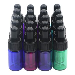 kesell multicolor mini glass dropper bottles, 3ml essential oil glass bottle empty lotion perfume sample vials with glass eye dropper, pack of 20