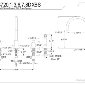 Kingston Brass KS8727DXBS Concord 8-Inch Widespread Kitchen Faucet with Brass Sprayer, Brushed Brass