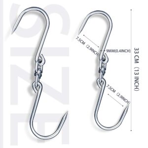 2 Pcs Swiveling Meat Hook Heavy Duty Double Meat Hanger Stainless Steel Butcher Hooks Perfect for Large Animals Fishing Hunting Carcass Hanging Hook Bacon Hook (9 MM)