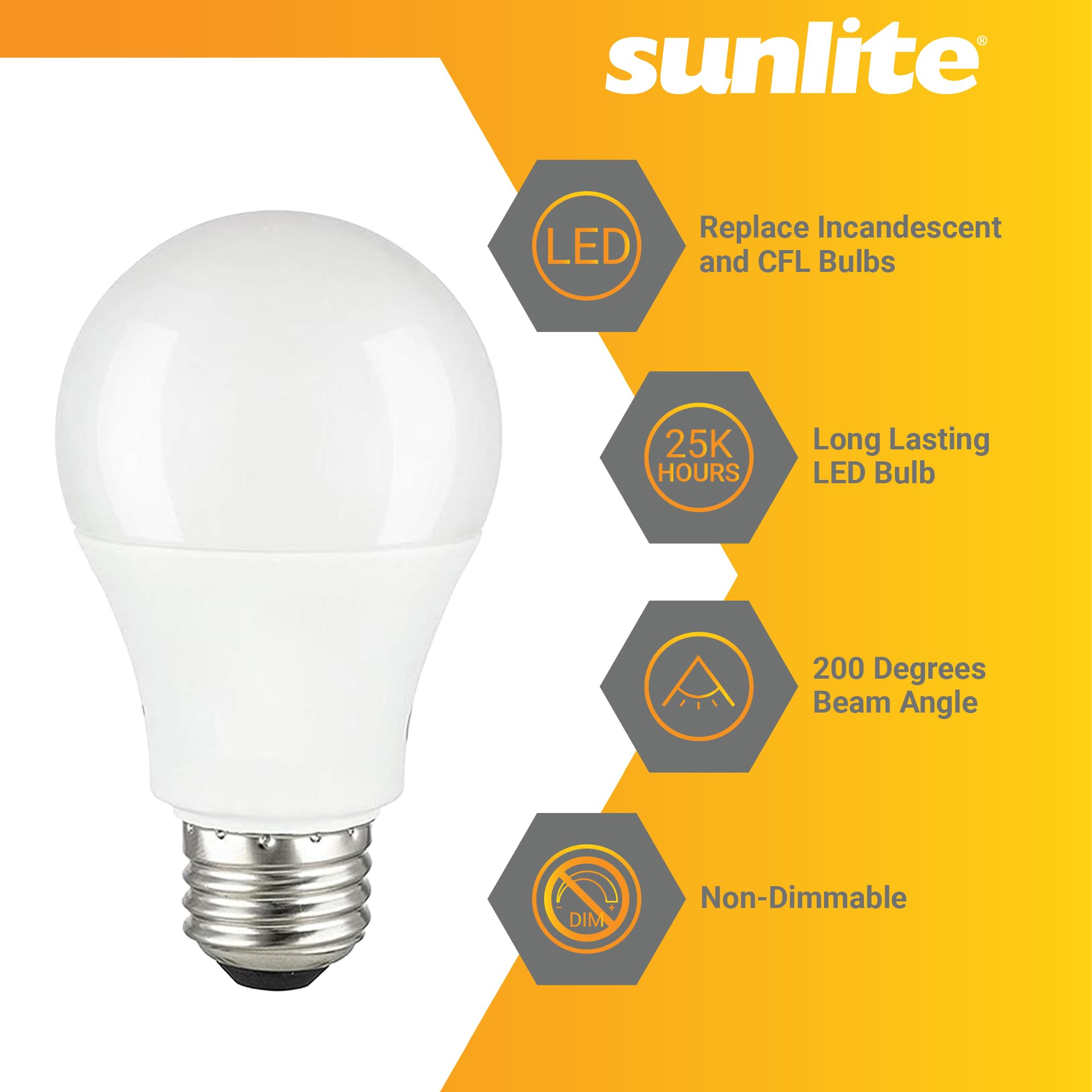 Sunlite LED A19 Light Bulbs, 15 Watts (100W Equivalent), 120V, 1500 Lumens, Standard E26 Base, Non-Dimmable, 220 Degree Beam Angle, ETL Listed, 4000K Cool White, 3 Pack