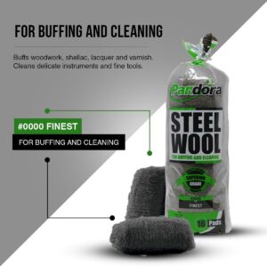 Pandora Steel Wool #0000 - Finest Grade, 16 Pads for Buffing and Cleaning - Quality Metal Strands - Ideal for Windows and Furniture