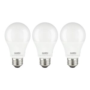 sunlite led a19 light bulbs, 15 watts (100w equivalent), 120v, 1500 lumens, standard e26 base, non-dimmable, 220 degree beam angle, etl listed, 4000k cool white, 3 pack