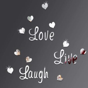 love live laugh wall stickers decals silver heart mirror wall decor for bedroom living room diy decoration