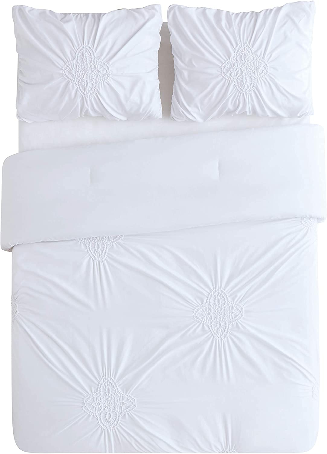 Christian Siriano Georgia Rouched Duvet Set Queen and Full, White