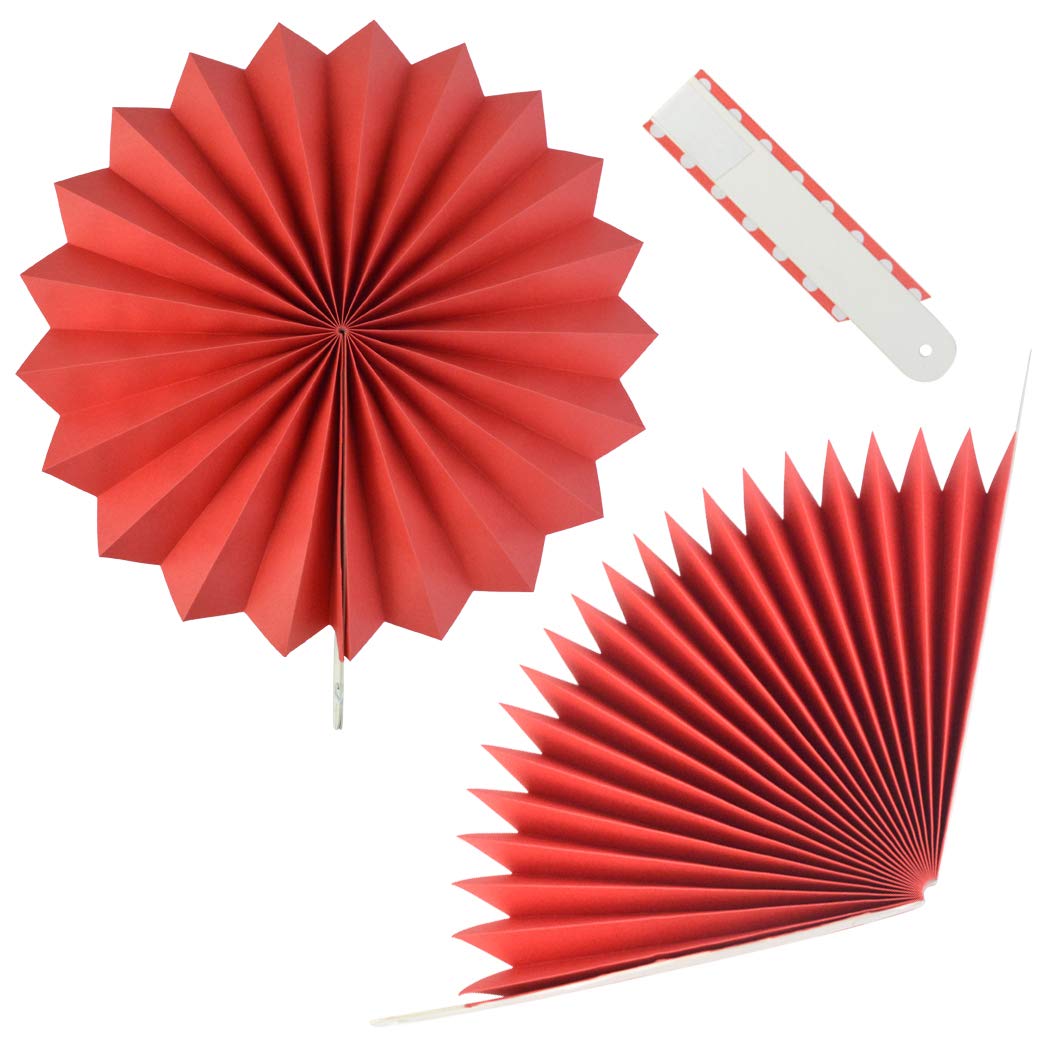 18Pc Party Hanging Paper Fans Set Decorative Red Folding Fans Party Decorations Round Fan Wall Decor Paper Garlands Flower Decoration for Birthday Festival Party Wedding Graduation Events Accessories