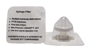 advangene syringe filter sterile, ptfe, 0.22 micron 13mm, white (75/box)