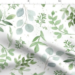 Spoonflower Fabric - Watercolor Leaves Pattern Eucalyptus Sage Green Greenery Printed on Petal Signature Cotton Fabric by The Yard - Sewing Quilting Apparel Crafts Decor