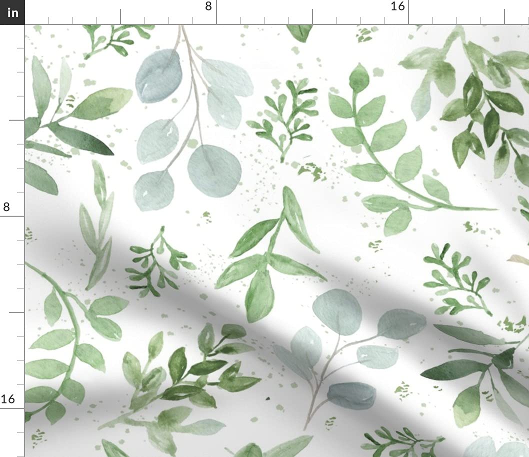 Spoonflower Fabric - Watercolor Leaves Pattern Eucalyptus Sage Green Greenery Printed on Petal Signature Cotton Fabric by The Yard - Sewing Quilting Apparel Crafts Decor