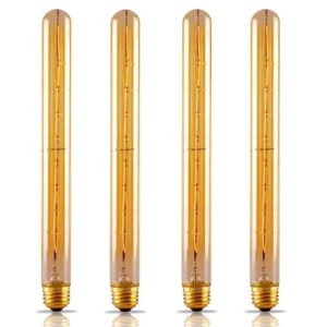 huibona edison light bulb 40 watt, t10/t300 11.6in long tube edison vintage filament bulbs e26 base 2300k yellow light dimmable antique filament style decorative light bulbs,4-pack.