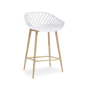 Kurv Counter Stool, Set of 2, White, Indoor/Outdoor, Patio Stools, Bar Stools