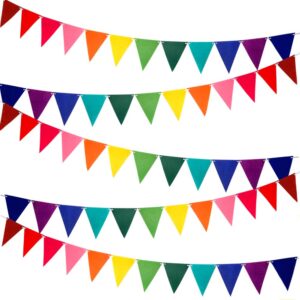 rubfac 60pcs rainbow pennant banner flags colorful felt fabric pennant banners reusable pennants string for carnival theme rainbow birthday party decorations