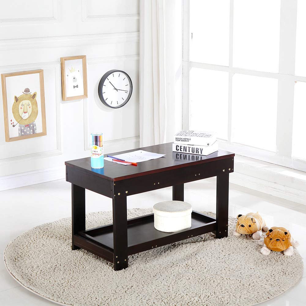 YouHi Kids Activity Table with Board for Bricks Activity Play Table (Dark Brown)