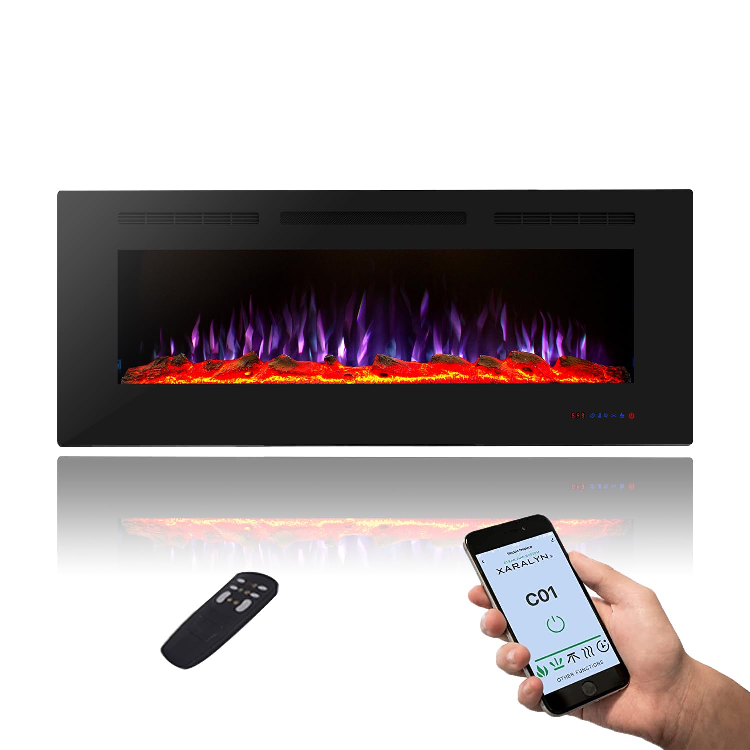 Masarflame 36" Recessed Electric Fireplace Insert, 5 Flame Settings, Log Set or Crystal Options, Temperature Control by Touch Panel & Remote, 750/ 1500W Heater