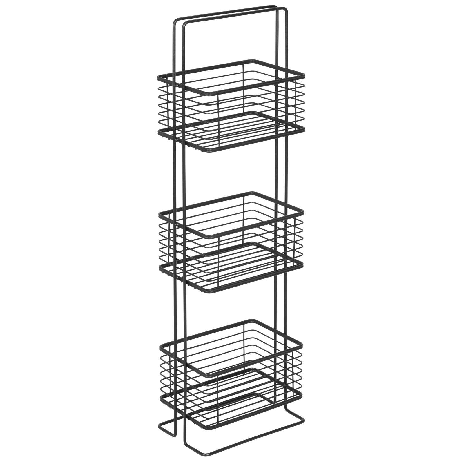 mDesign Slim Metal Wire 3 Tier Free-Standing Bathroom Shelving Unit, Small Narrow Storage Organizer Tower Rack with 3 Basket Bins - Holds Tissues, Hand Soap, Toiletries - Matte Black