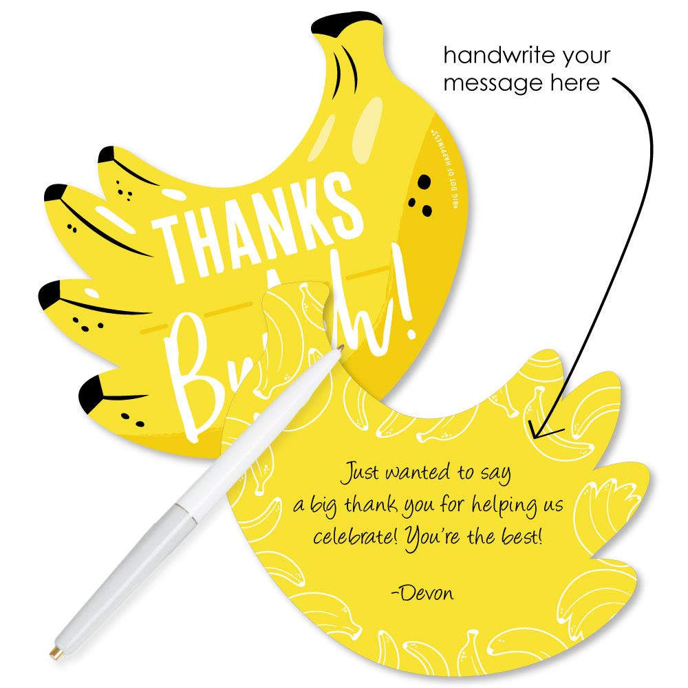 Big Dot of Happiness Let's Go Bananas - Shaped Tropical Party Thank You Note Cards with Envelopes - Set of 12