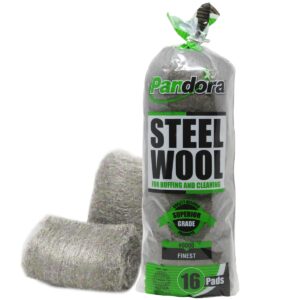 pandora steel wool #0000 - finest grade, 16 pads for buffing and cleaning - quality metal strands - ideal for windows and furniture