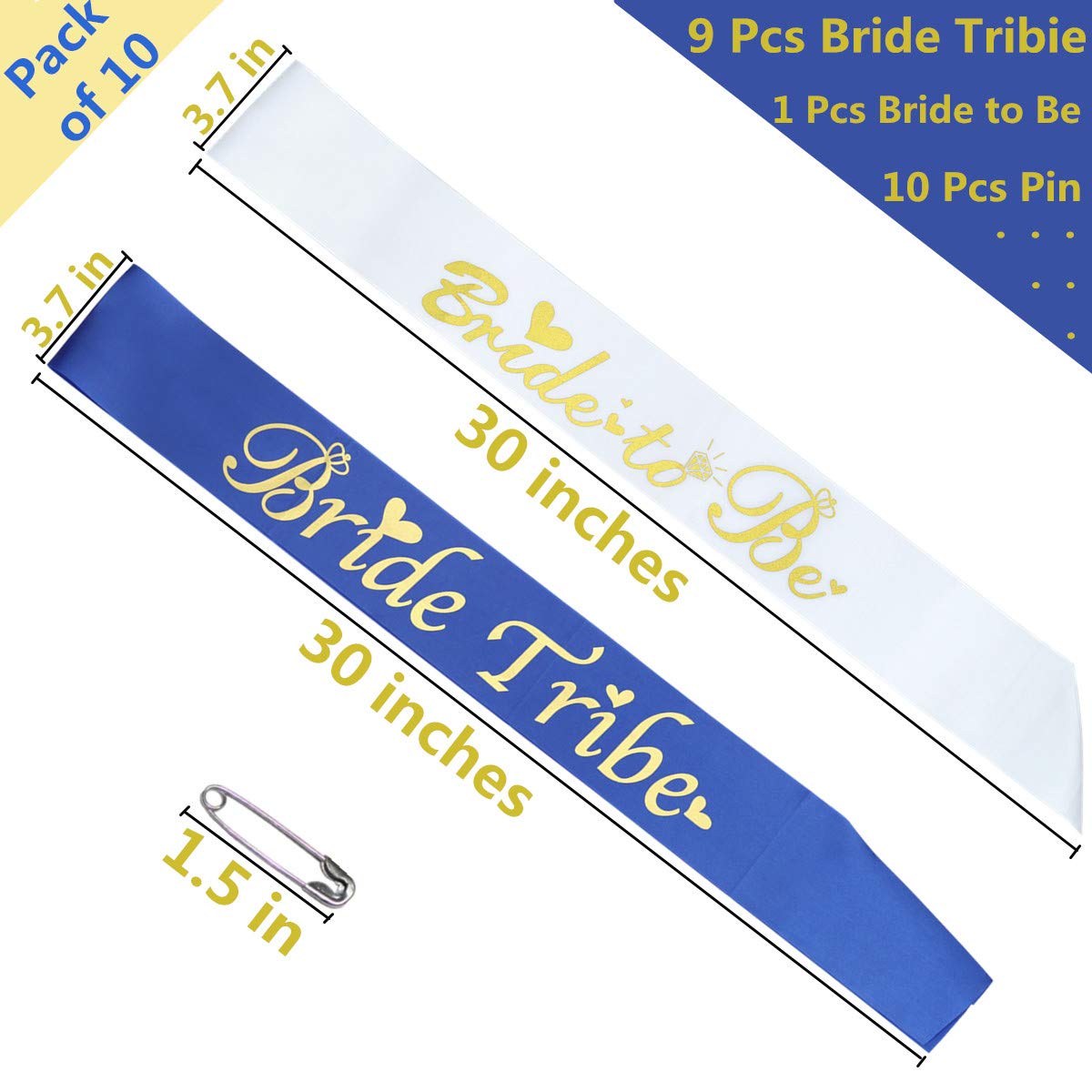 Bachelorette Party Bride Tribe Sash Set:1 Bride to Be Sash and 9 Bride Tribe Sashes Fit Bridal Shower Decorations Wedding Party Favors (Blue,10 Pcs Sash)