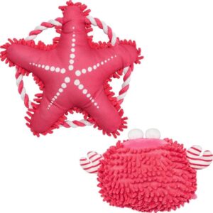 Blueberry Pet Pack of 2 Squeaky Plush Dog Toy Durable Interactive Tugging Chew Rope Toy for Puppies and Small Dogs, 7 4/5" Sea-Star + 6" Crab