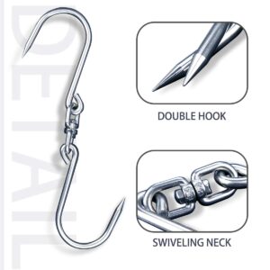 2 Pcs Swiveling Meat Hook Heavy Duty Double Meat Hanger Stainless Steel Butcher Hooks Perfect for Large Animals Fishing Hunting Carcass Hanging Hook Bacon Hook (9 MM)