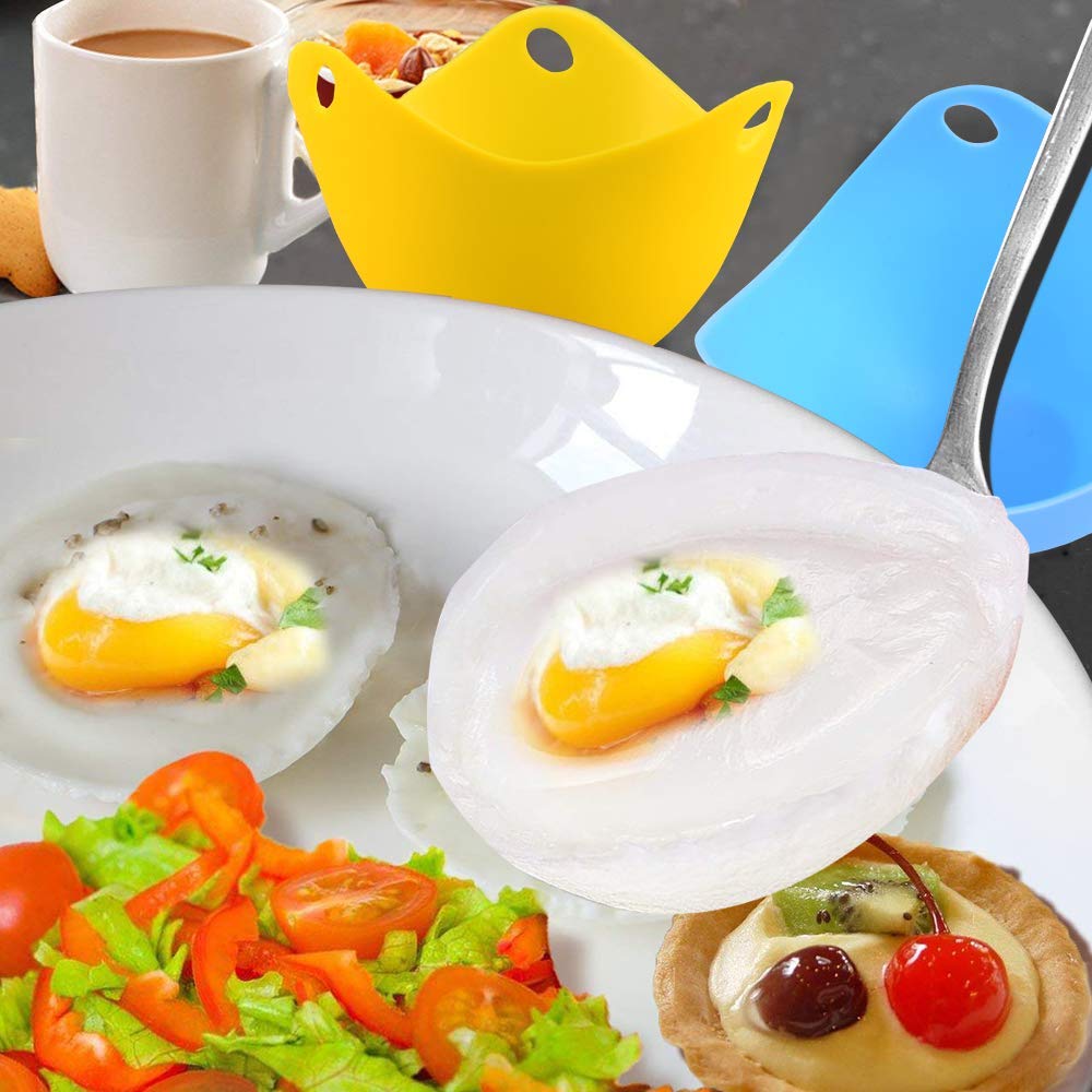 Amabest 6pcs Egg Poacher with Stand Design FDA Mini Silicone Egg Poacher Cups Egg Cooker No BPA Egg Bites Molds Poached Egg Maker Cups, for Microwave, Egg Poacher Pan, Egg Cookware, Stovetop