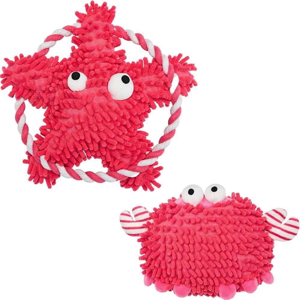 Blueberry Pet Pack of 2 Squeaky Plush Dog Toy Durable Interactive Tugging Chew Rope Toy for Puppies and Small Dogs, 7 4/5" Sea-Star + 6" Crab