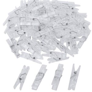 50pcs clear plastic mini spring hanging clips clamps holder clothing pins paper photos clothes line clip clothespins clip hanger clips laundry clothespins(3.5cm x 0.7cm x 1cm)