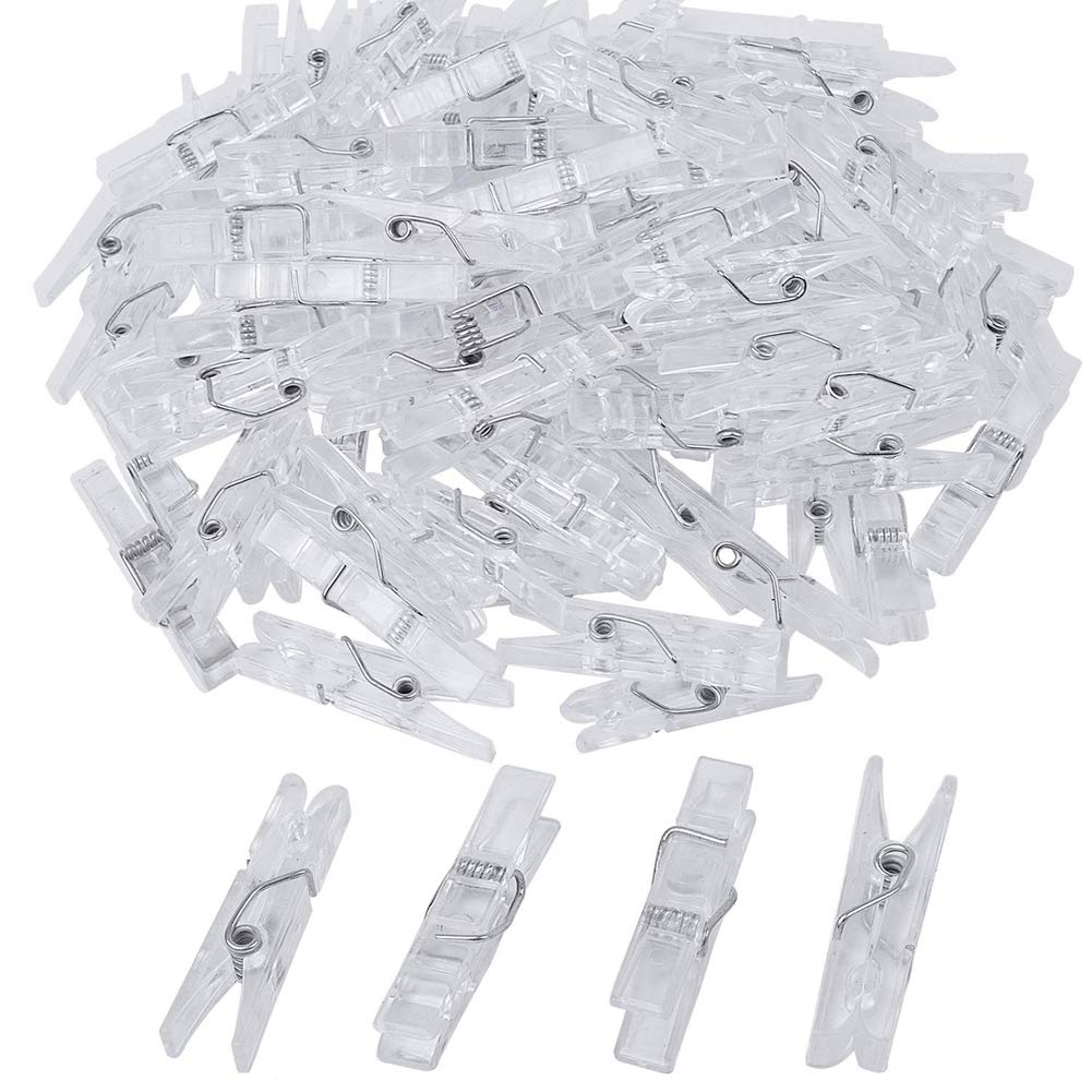 50PCS Clear Plastic Mini Spring Hanging Clips Clamps Holder Clothing Pins Paper Photos Clothes Line Clip Clothespins Clip Hanger Clips Laundry Clothespins(3.5cm x 0.7cm x 1cm)