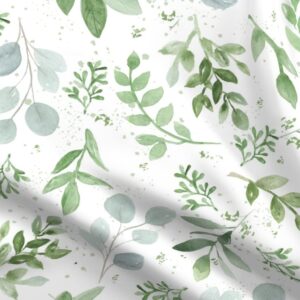 Spoonflower Fabric - Watercolor Leaves Pattern Eucalyptus Sage Green Greenery Printed on Petal Signature Cotton Fabric by The Yard - Sewing Quilting Apparel Crafts Decor