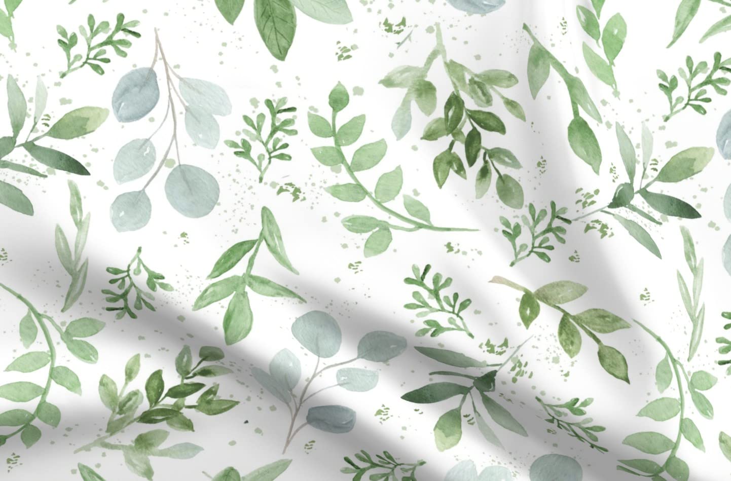 Spoonflower Fabric - Watercolor Leaves Pattern Eucalyptus Sage Green Greenery Printed on Petal Signature Cotton Fabric by The Yard - Sewing Quilting Apparel Crafts Decor