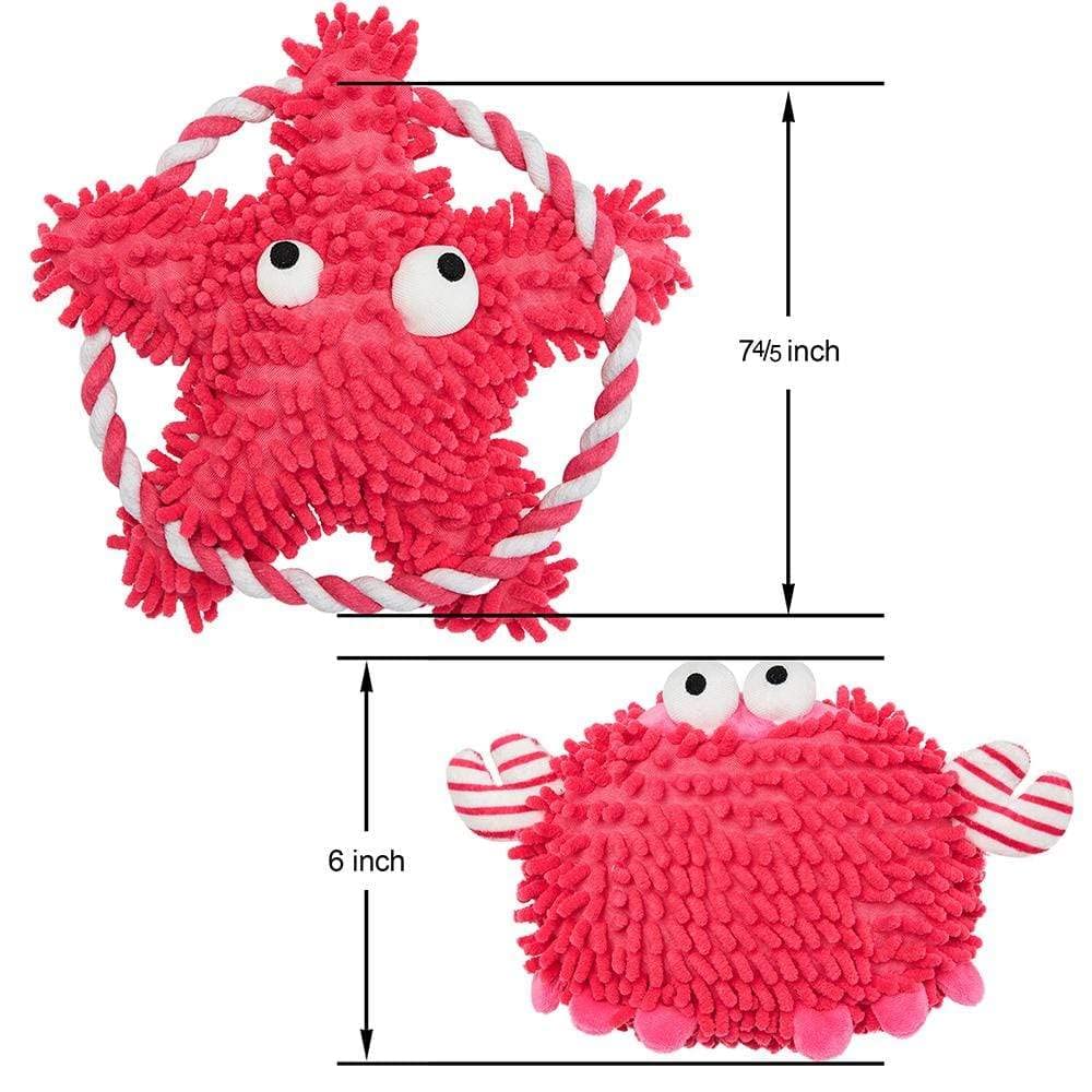 Blueberry Pet Pack of 2 Squeaky Plush Dog Toy Durable Interactive Tugging Chew Rope Toy for Puppies and Small Dogs, 7 4/5" Sea-Star + 6" Crab