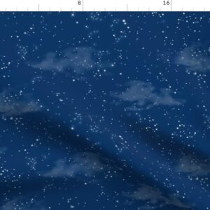 Spoonflower Fabric - Blue Stars Nature Clouds Night Sky Constellations Summer Navy Fabric Printed on Petal Signature Cotton Fabric by The Yard - Sewing Quilting Apparel Crafts Decor