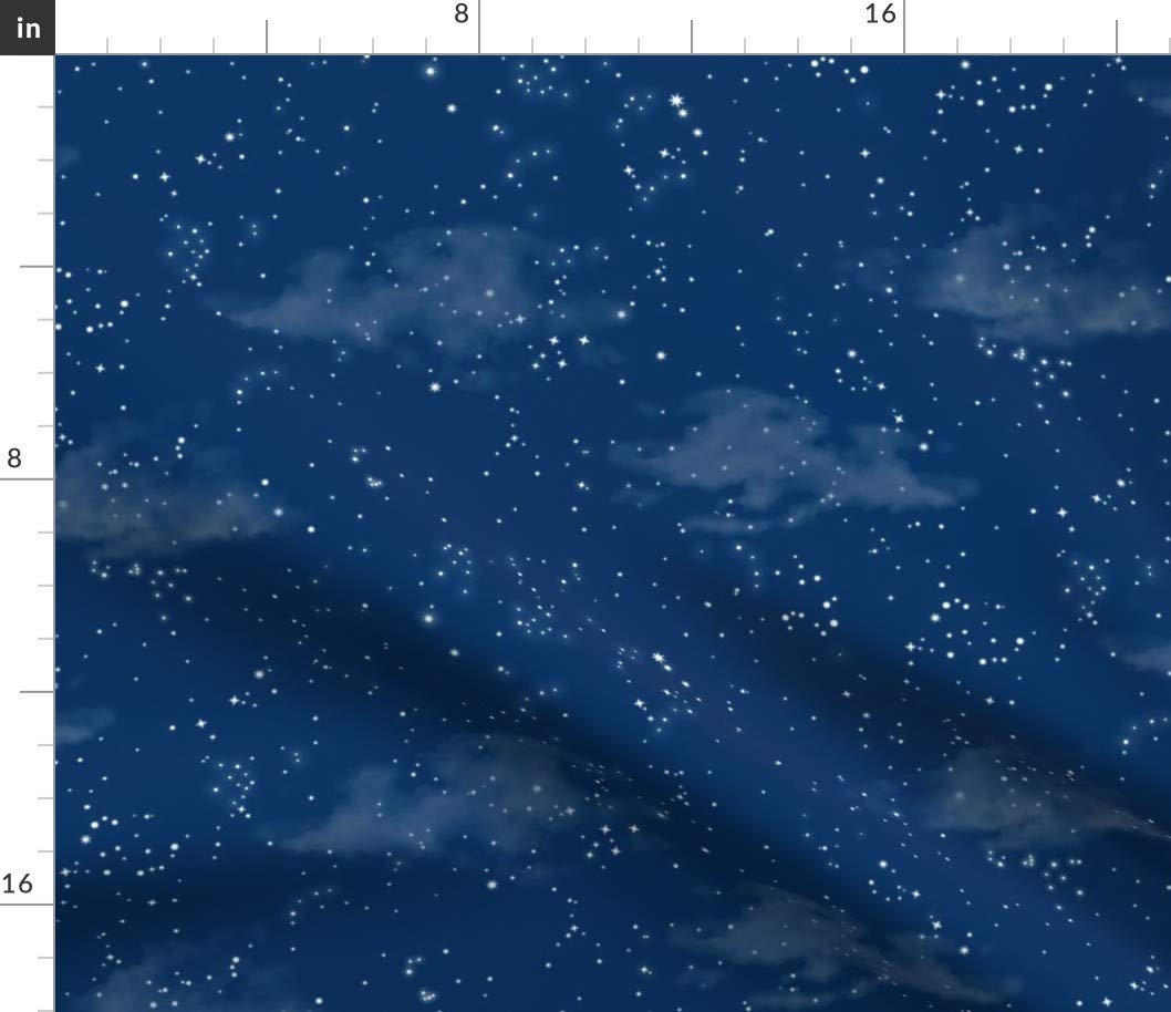 Spoonflower Fabric - Blue Stars Nature Clouds Night Sky Constellations Summer Navy Fabric Printed on Petal Signature Cotton Fabric by The Yard - Sewing Quilting Apparel Crafts Decor