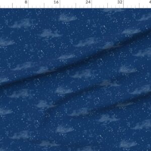 Spoonflower Fabric - Blue Stars Nature Clouds Night Sky Constellations Summer Navy Fabric Printed on Petal Signature Cotton Fabric by The Yard - Sewing Quilting Apparel Crafts Decor