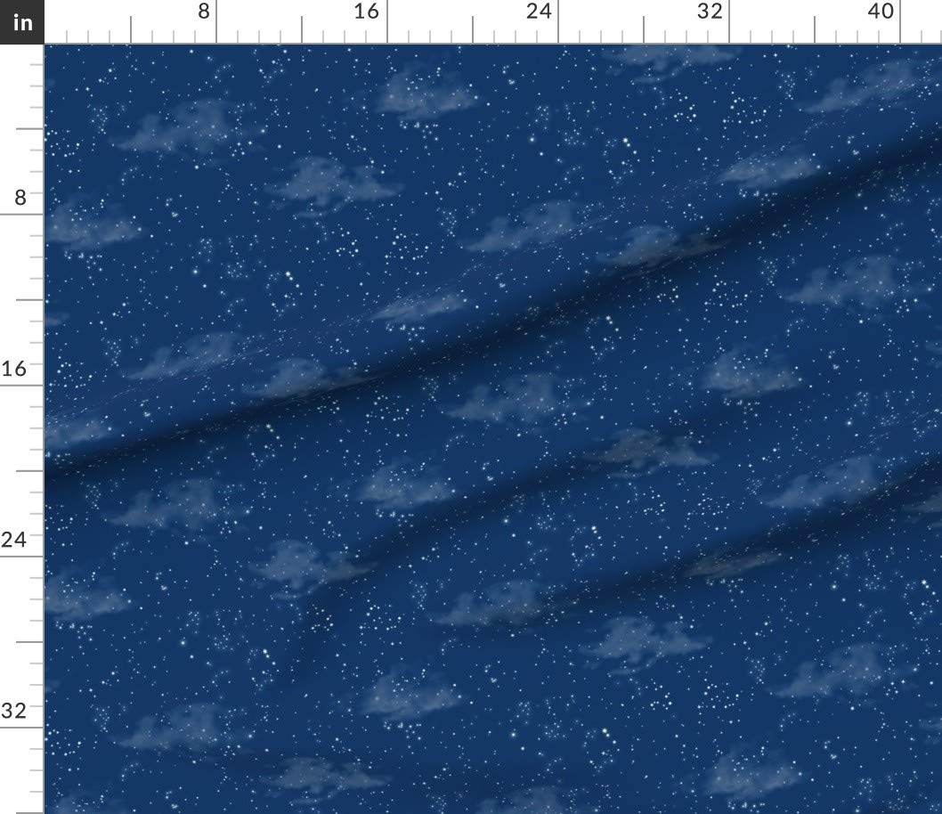 Spoonflower Fabric - Blue Stars Nature Clouds Night Sky Constellations Summer Navy Fabric Printed on Petal Signature Cotton Fabric by The Yard - Sewing Quilting Apparel Crafts Decor