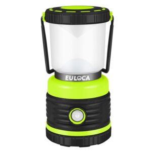 euloca battery powered led camping lantern, super bright dimmable with 4 light modes, waterproof tent light, portable lantern flashlight for hurricane, emergency , power outages