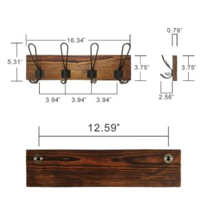 KOLYMAX Rustic Coat Rack Wall Mounted, Solid Wooden Coat Hook Rack with 8 Hooks Perfect Touch for Your Entryway, Mudroom, Kitchen, Bathroom and More (Brown) (16.34inch