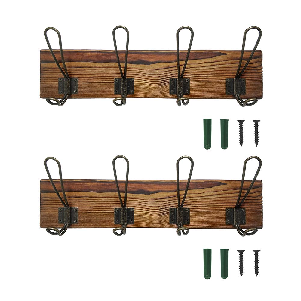 KOLYMAX Rustic Coat Rack Wall Mounted, Solid Wooden Coat Hook Rack with 8 Hooks Perfect Touch for Your Entryway, Mudroom, Kitchen, Bathroom and More (Brown) (16.34inch