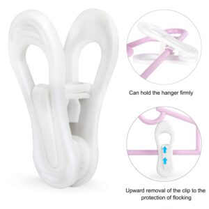 Tinfol White Plastic Hanger Clips, 24 Pack Hanger Clips- Strong Pinch Grip Finger Clips for Plastic Clothes Hangers, Multi-Purpose Hanger Clips