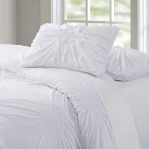 Christian Siriano Georgia Rouched Duvet Set Queen and Full, White