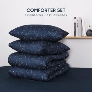 Wake In Cloud - Constellation Comforter Set, Celestial Space Star Galaxy Astrology, Soft Lightweight Bedding for Teen Kids Boys Girls, 3 Pieces, Navy Blue, Twin/Twin XL Size