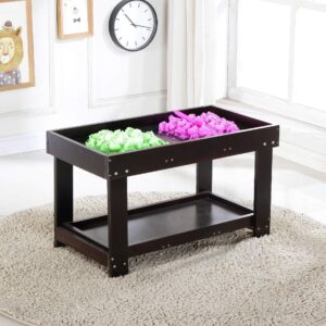 YouHi Kids Activity Table with Board for Bricks Activity Play Table (Dark Brown)