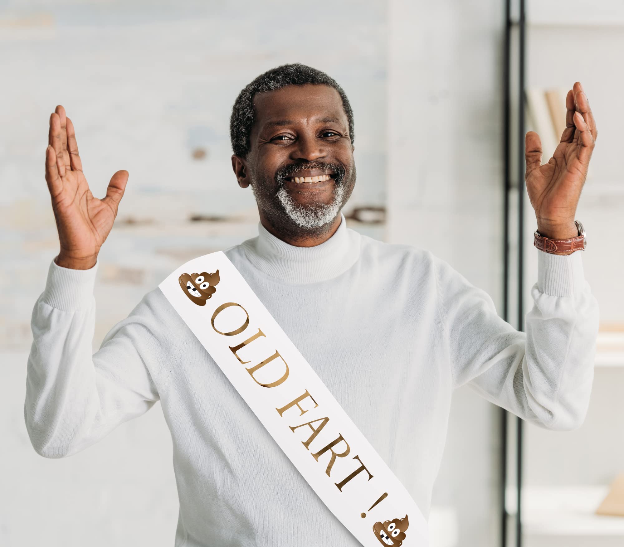 Old Fart Sash – Classic Celebration Sash Birthday and Retirement Brown Foil Sash with Oversized Safety Pin for Both Men and Women. Ideal for Work Parties, Events, and Decoration by JPACO