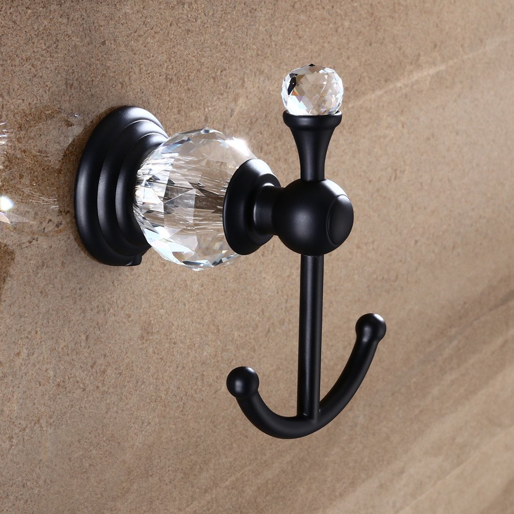 Ruddock Black Oil Brass Bath Towel Hooks Crystal Luxury Antique Bathroom Accessories Wall Mounted (Black)